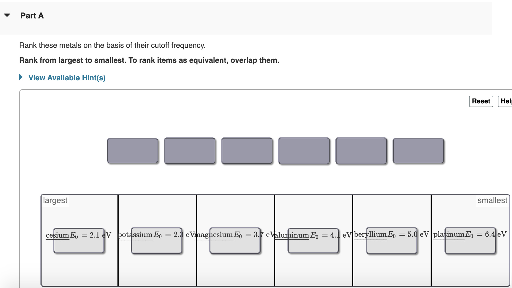 Solved Rank these metals on the basis of their cutoff | Chegg.com Solved Rank these metals on the basis of their cutoff | Chegg.com