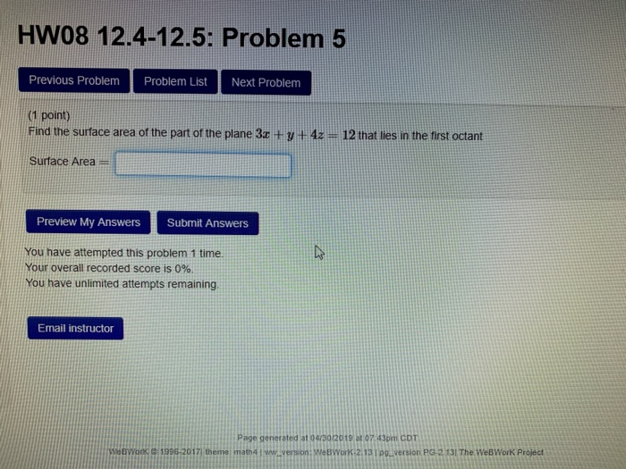 Solved HW08 12.4-12.5: Problem 5 Previous Problem Problem | Chegg.com