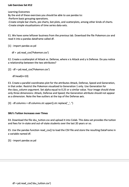 Lab Exercises Set #12 Learning Outcomes By the end of | Chegg.com