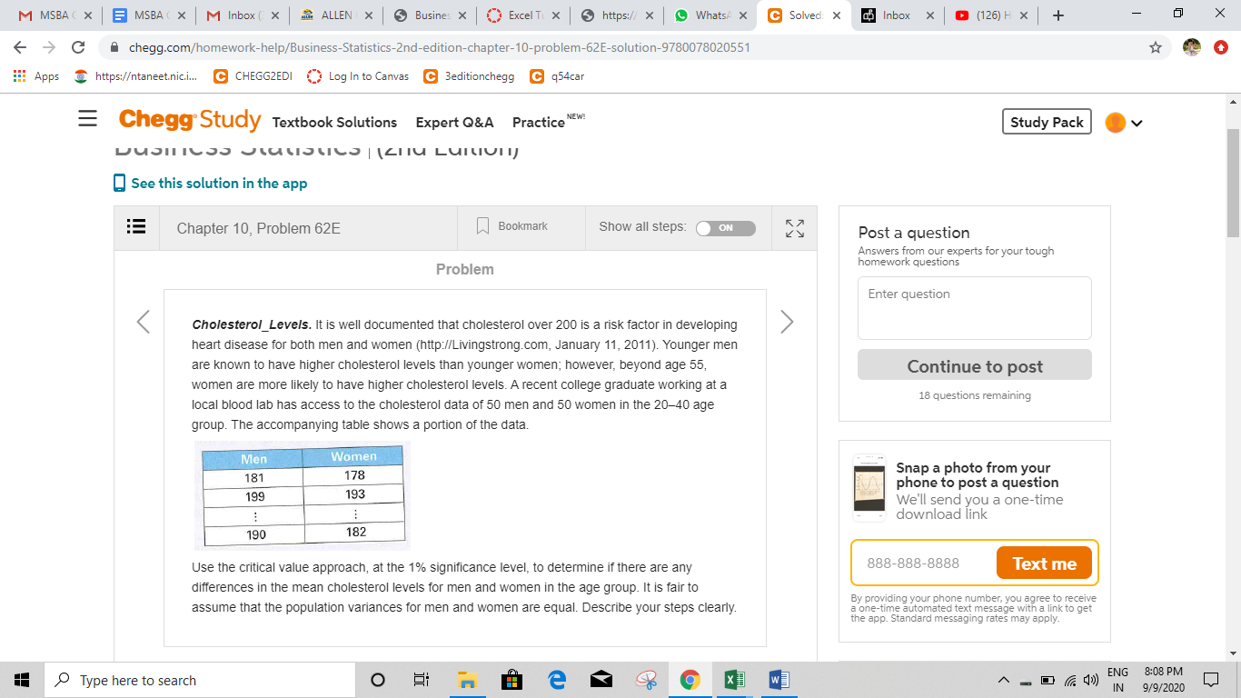 Solved M MSBA E MSBA х M Inbox х ALLEN х Busine: x Excel TX | Chegg.com