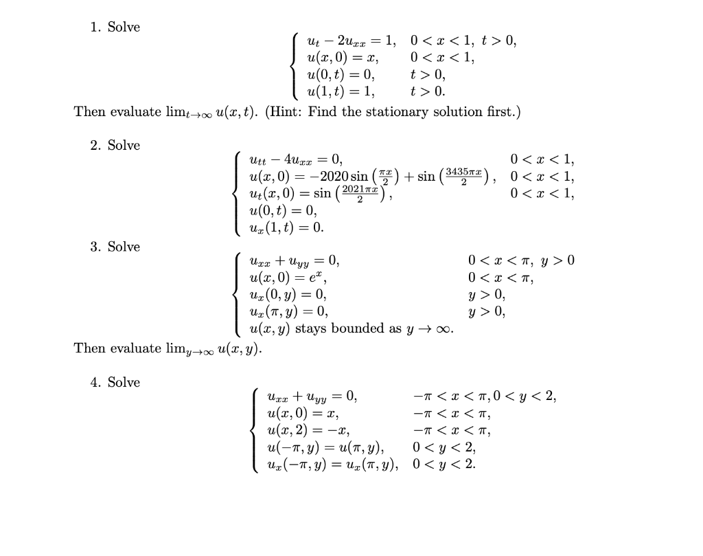 Solved 1. Solve Ut - 2ucc = 1, 00, u(3,0) = x, 00, u(1,t) = | Chegg.com