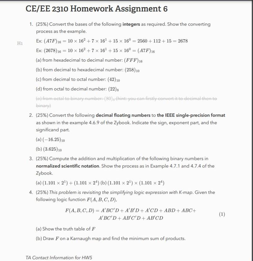 Solved CE/EE 2310 Homework Assignment 6 Hi 1. (25%) Convert | Chegg.com