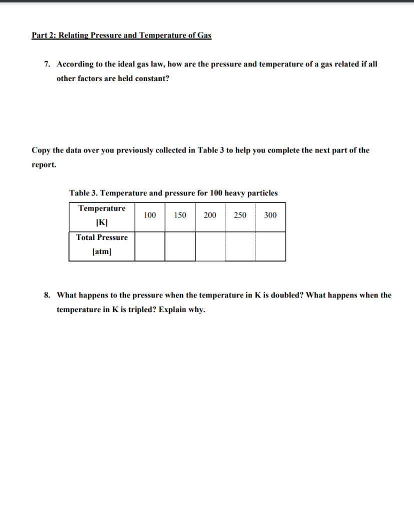 Solved Procedure Part 1 (Pressure - Number of Gas Particles | Chegg.com