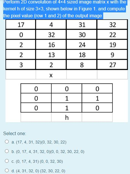 Solved Perform 2D convolution of 4x4 sized image matrix x | Chegg.com