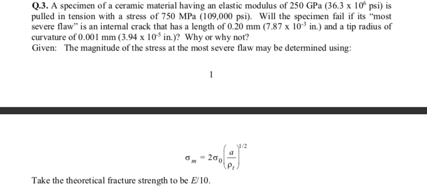 Solved Q.3. A specimen of a ceramic material having an | Chegg.com