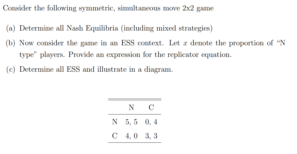 Consider the following symmetric, simultaneous move | Chegg.com