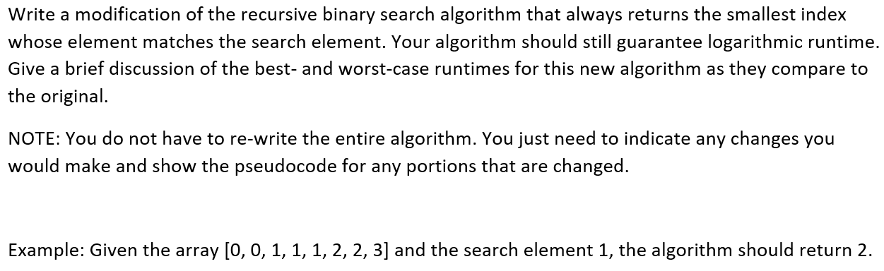Solved Write a modification of the recursive binary search | Chegg.com