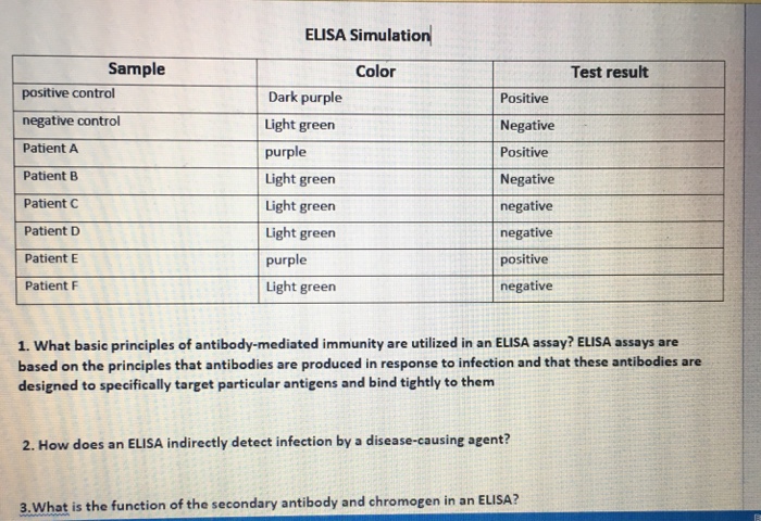 Solved ELISA Simulation Sample Color Test result positive | Chegg.com
