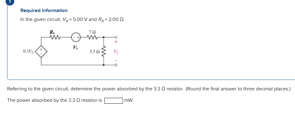 Solved Required informationIn ﻿the given circuit, Vx=5.00V | Chegg.com