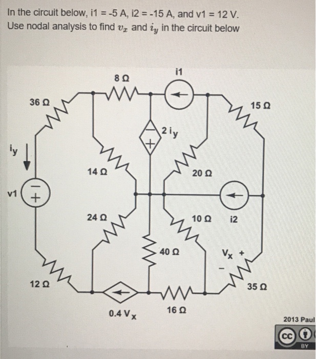 Solved In the circuit below, i1 5 A, 12 -15 A, and v1 12 V | Chegg.com