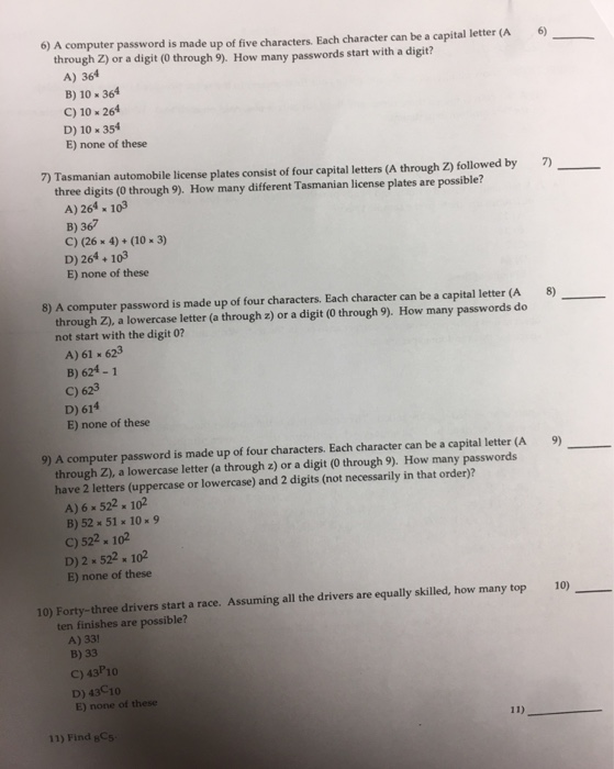 Solved 6) A computer password is made up of five characters. | Chegg.com