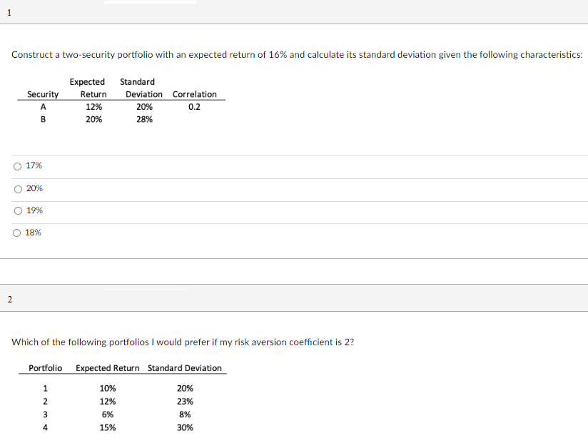 Solved Construct a two-security portfolio with an expected | Chegg.com