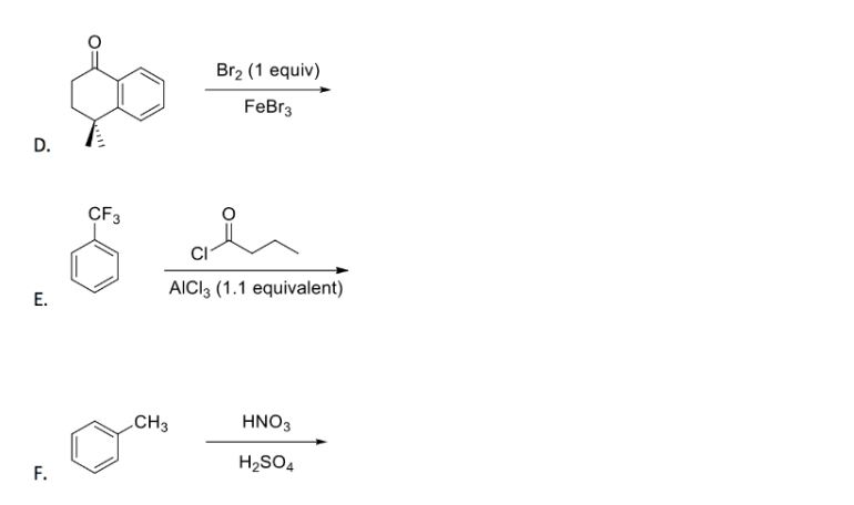 Solved Br2 (1 equiv) FeBrz D. CF3 AICI: (1.1 equivalent) E. | Chegg.com