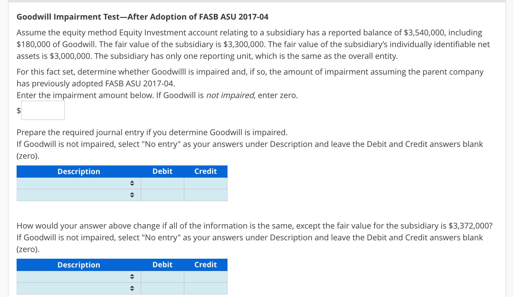 Solved Goodwill Impairment Test-After Adoption of FASB ASU | Chegg.com