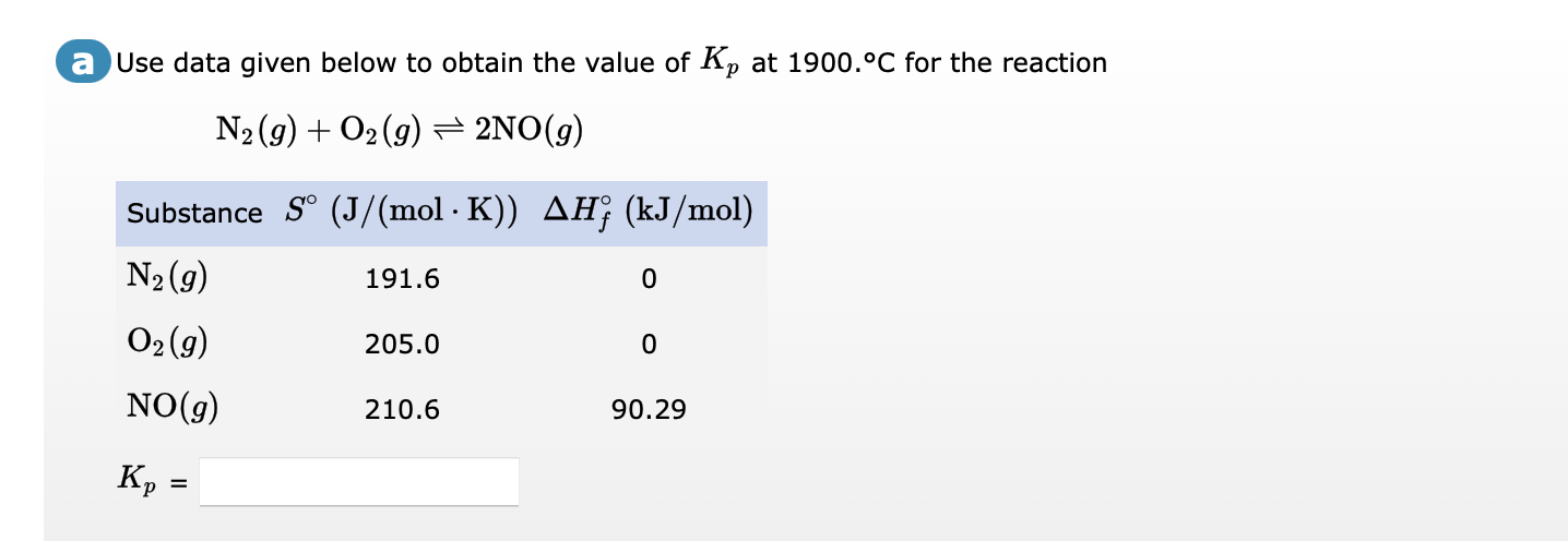 Solved Use data given below to obtain the value of Kp at | Chegg.com Solved Use data given below to obtain the value of Kp at | Chegg.com
