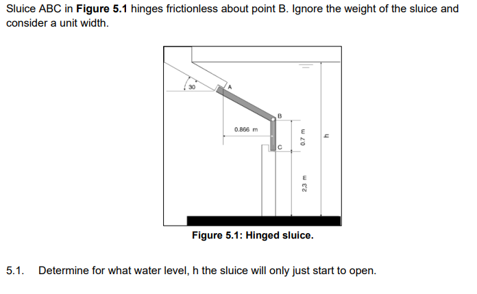 Solved Sluice ABC in Figure 5.1 hinges frictionless about | Chegg.com