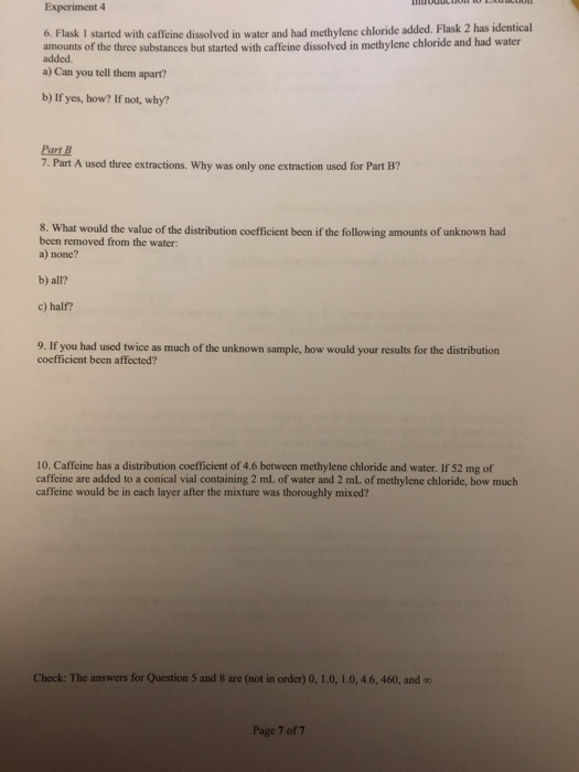 Solved Introduction To Extraction Post Lab Analysis Part A 2032