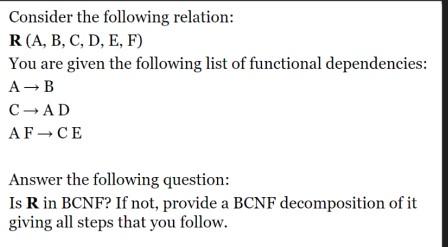 Solved Consider the following relation: R (A, B, C, D, E, F) | Chegg.com