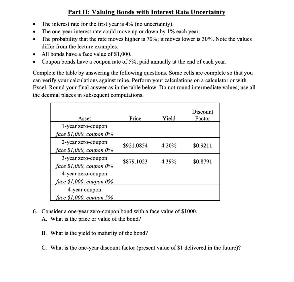 Solved Part II: Valuing Bonds with Interest Rate Uncertainty | Chegg.com