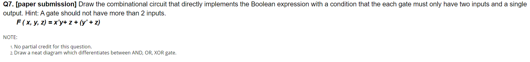 Solved Q7. [paper submission] Draw the combinational circuit | Chegg.com