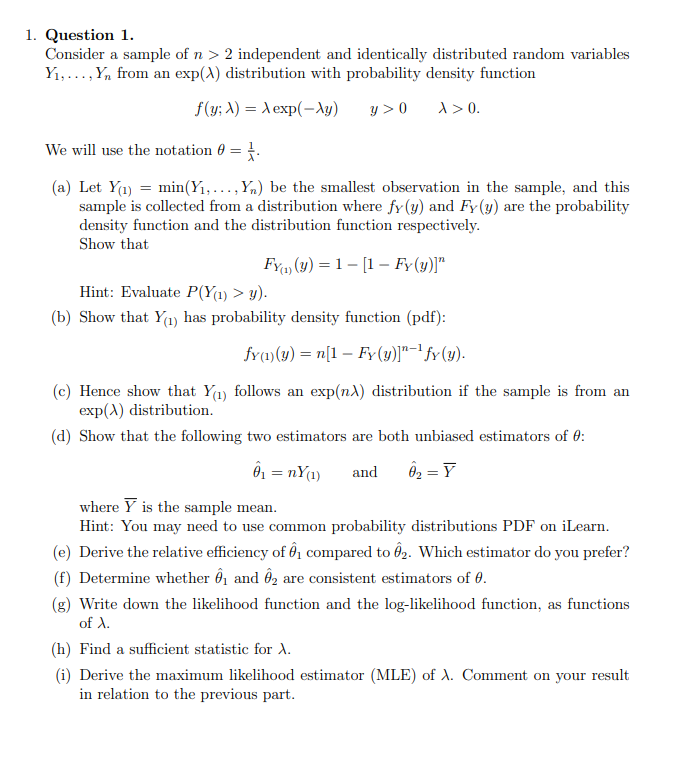 Solved Consider a sample of n > 2 independent and | Chegg.com
