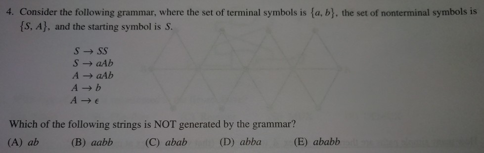 Solved 4. Consider the following grammar, where the set of | Chegg.com