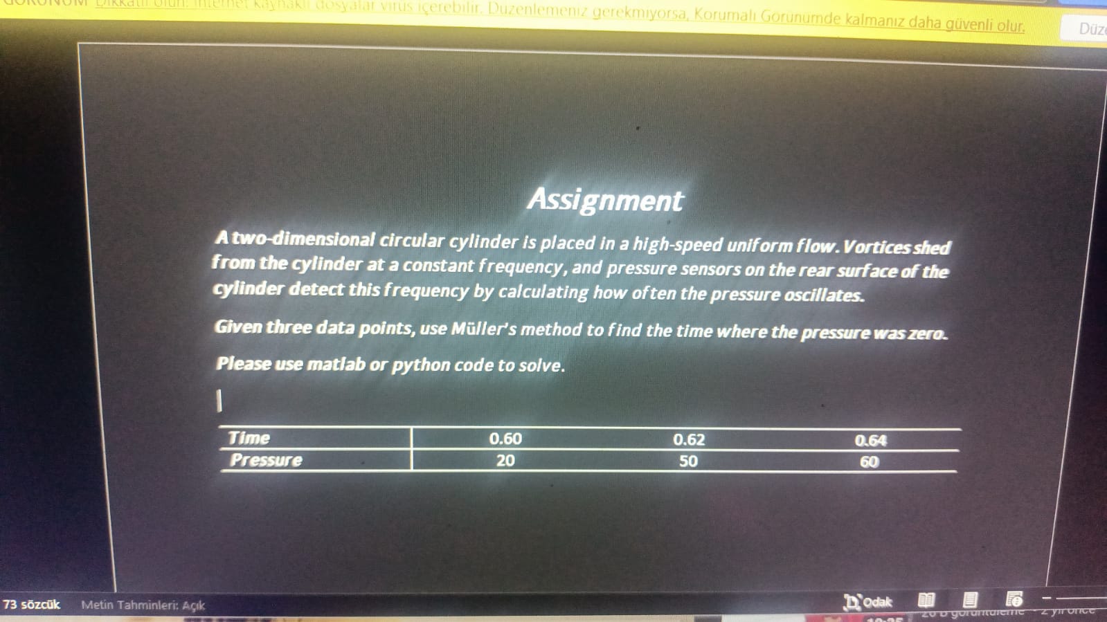 Solved Assignment A Two Dimensional Circular Cylinder Is