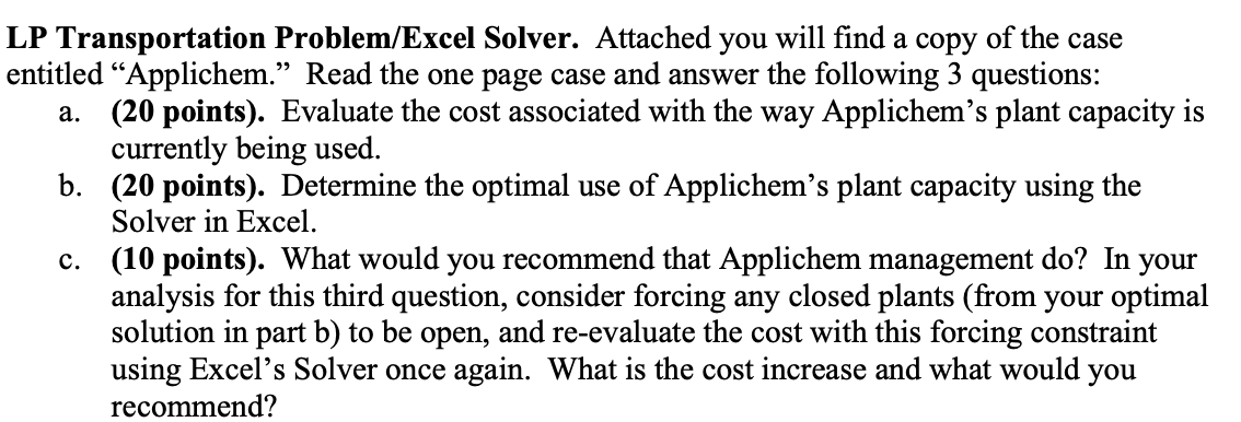 Solved LP Transportation Problem/Excel Solver. Attached you | Chegg.com