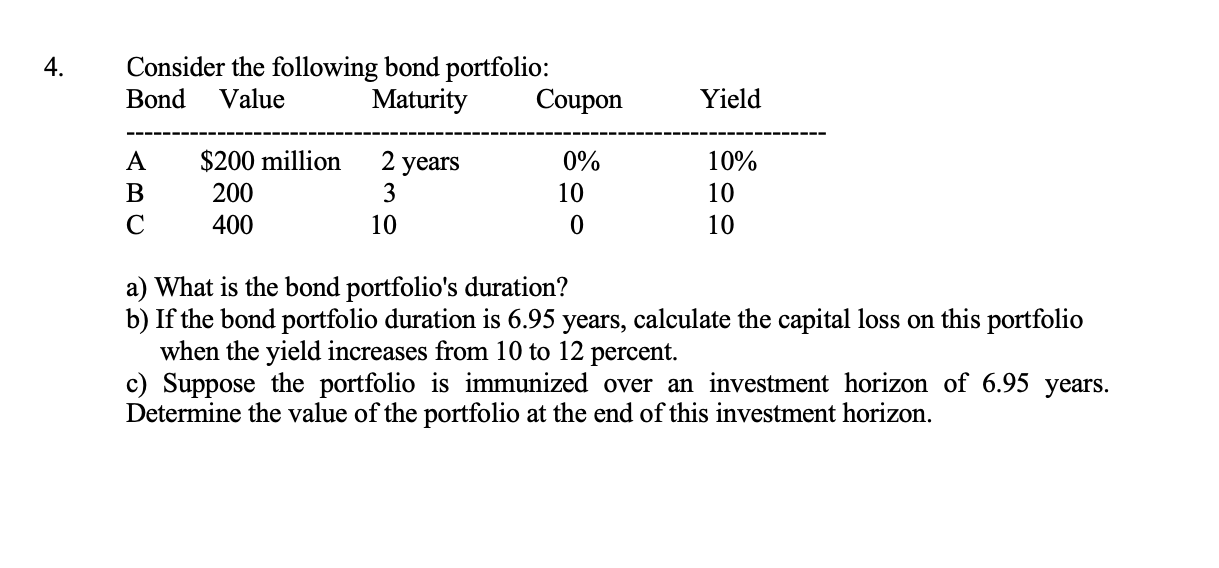 Solved Consider the following bond portfolio:a) ﻿What is the | Chegg.com