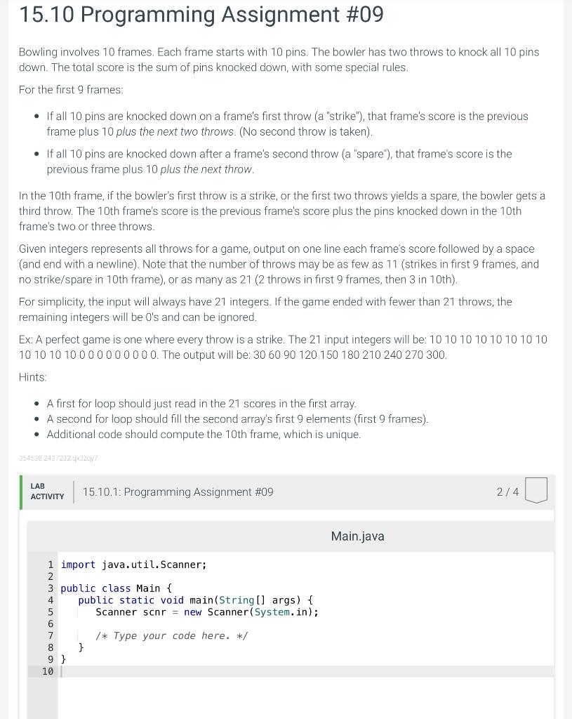 Solved 15.10 Programming Assignment #09 Bowling involves 10 | Chegg.com