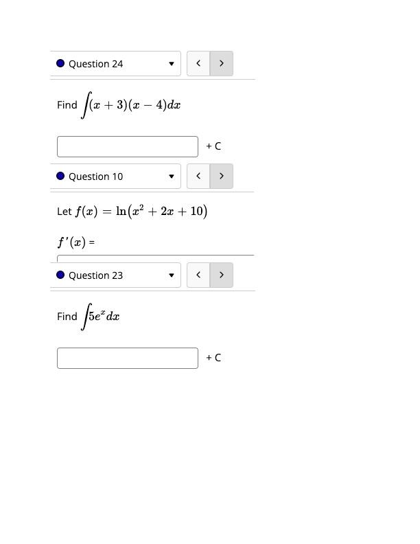 Solved Find ∫(x+3)(x−4)dx Let f(x)=ln(x2+2x+10) f′(x)= Find | Chegg.com