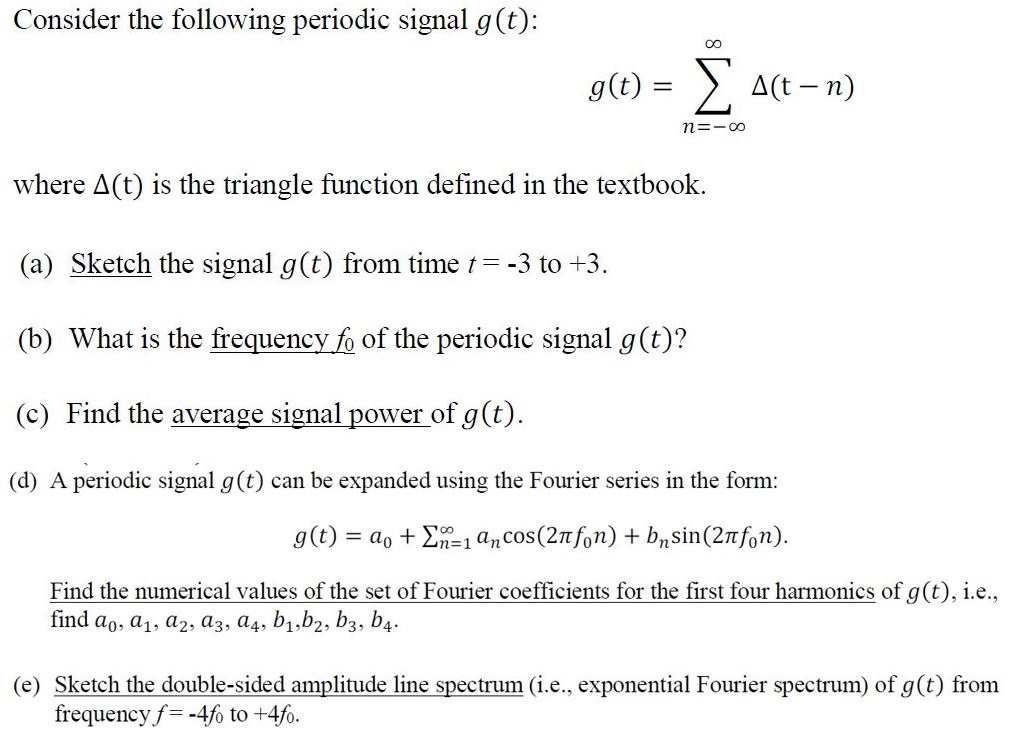 Solved Consider the following periodic signal g(t): 96) = { | Chegg.com