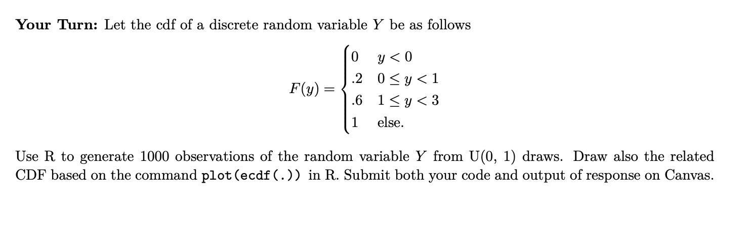 Solved Your Turn: Let the cdf of a discrete random variable | Chegg.com