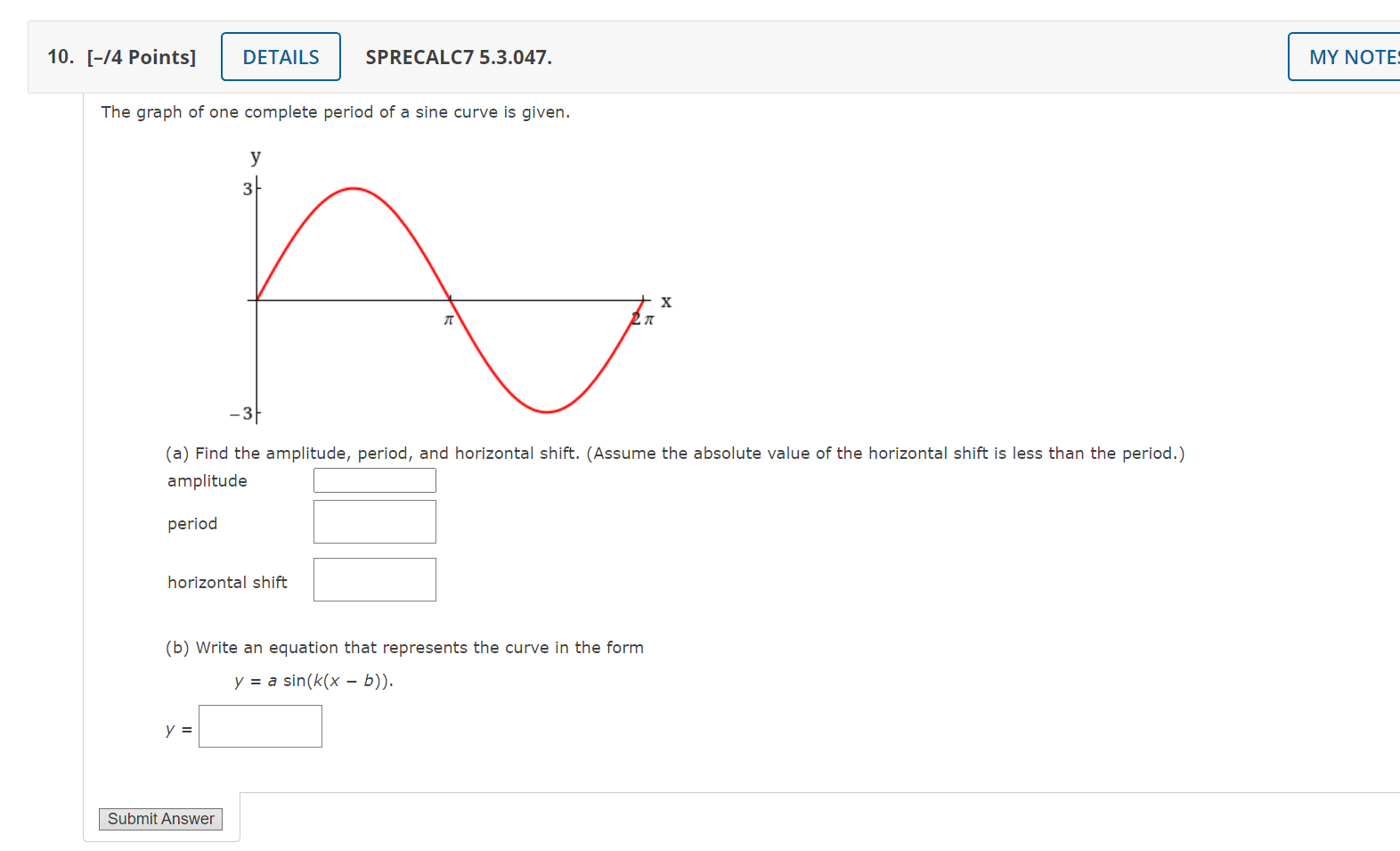Solved The graph of one complete period of a sine curve is | Chegg.com