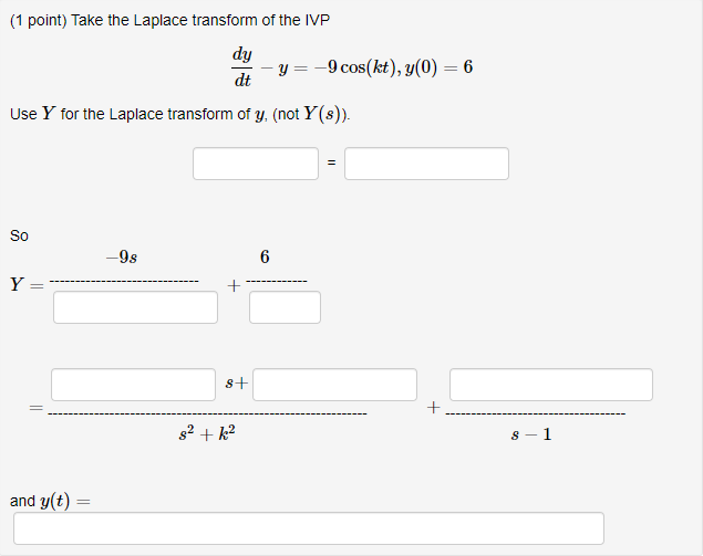 Solved (1 point) Take the Laplace transform of the IVP | Chegg.com