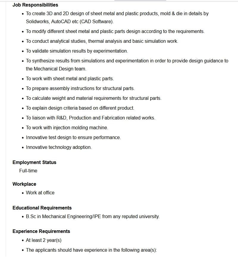 Solved Job Responsibilities • To create 3D and 2D design of | Chegg.com