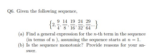 Q6. Given the following sequence, | Chegg.com