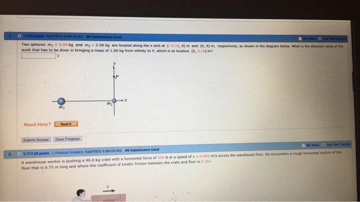 Solved Two spheres m1 = 5 00 kg and m2-2.50 kg are located | Chegg.com