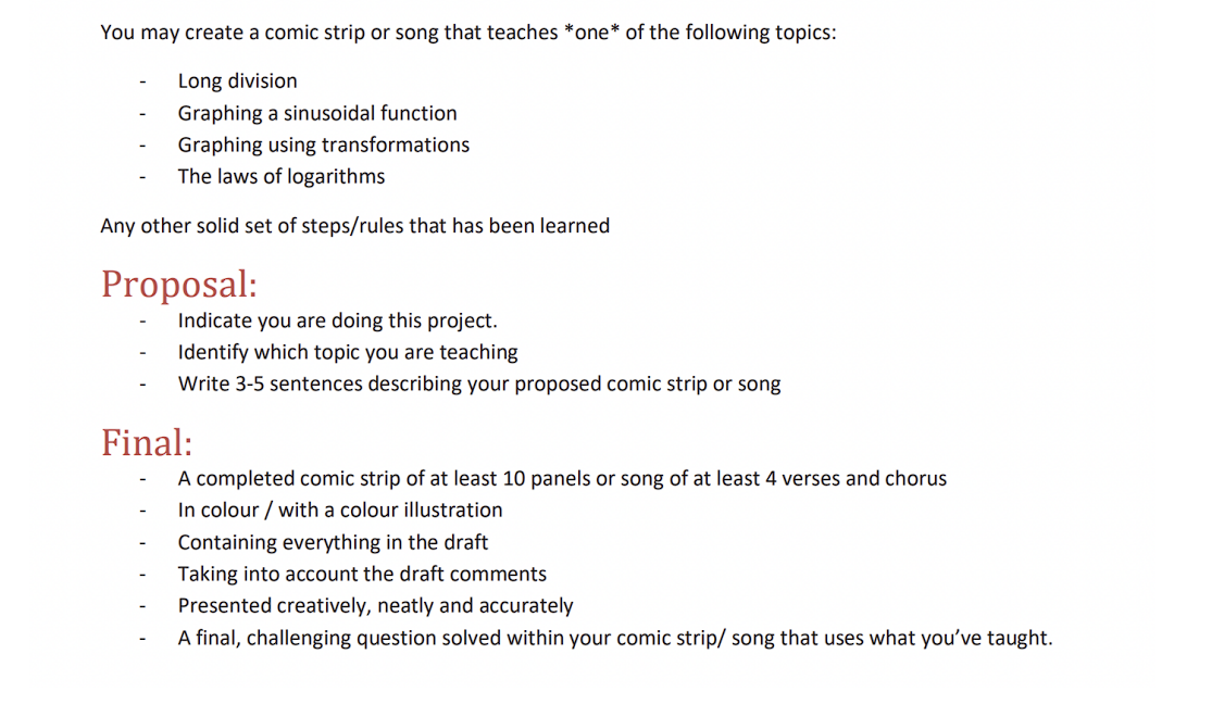 You may create a comic strip or song that teaches | Chegg.com