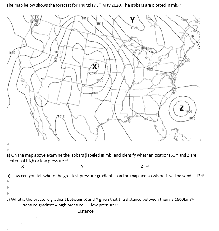 Solved The map below shows the forecast for Thursday 7th May | Chegg.com