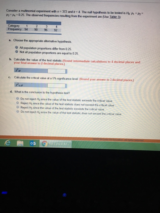 Solved Consider a multinomial experiment with n 372 and k 4. | Chegg.com