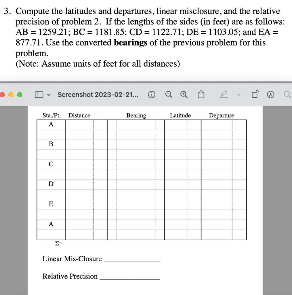 3. Compute the latitudes and departures, linear | Chegg.com