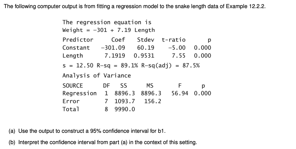 Solved The following computer output is from fitting a | Chegg.com