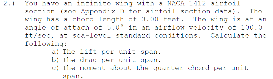 Solved 2.) You have an infinite wing with a NACA 1412 | Chegg.com