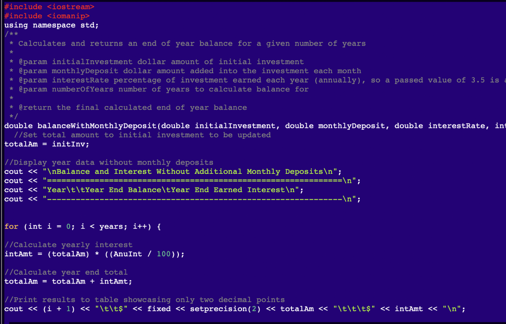 Solved Write a function to calculate bank balances without a | Chegg.com
