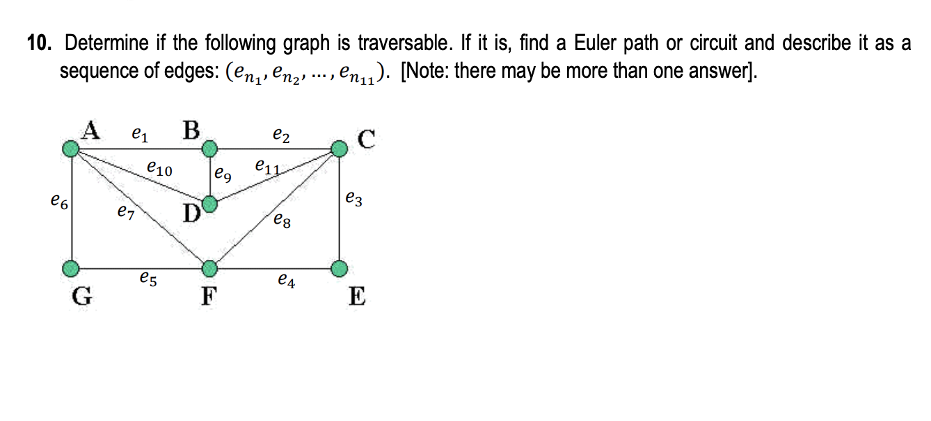 Solved 10. Determine if the following graph is traversable. | Chegg.com