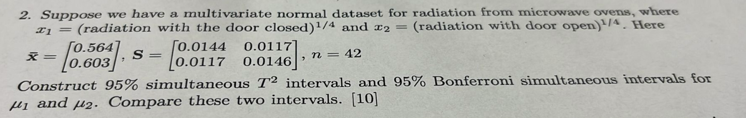 Solved 2. Suppose we have a multivariate normal dataset for | Chegg.com