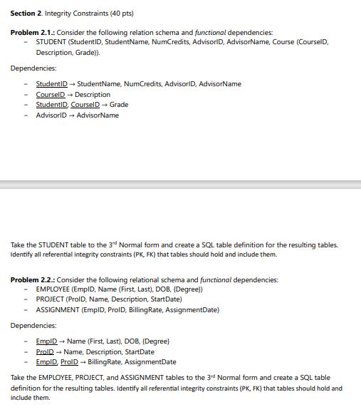 Solved Section 2. Integrity Constraints (40 pts) Problem | Chegg.com