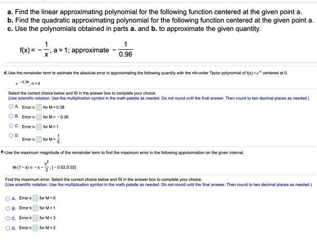 Solved a. Find the linear approximating polynomial for the | Chegg.com