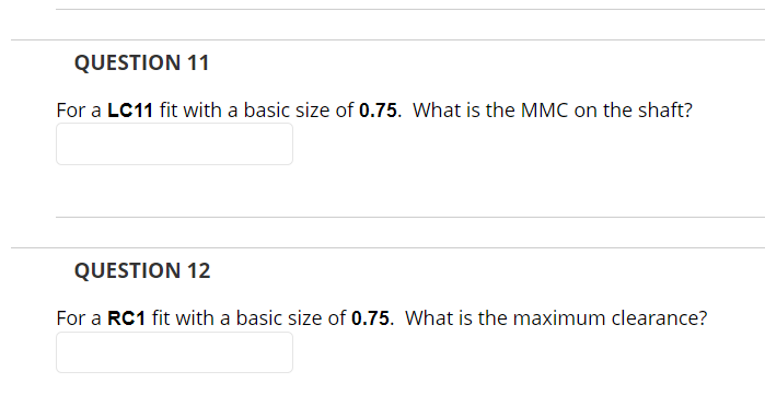 Solved For a LC11 fit with a basic size of 0.75. What is the | Chegg.com